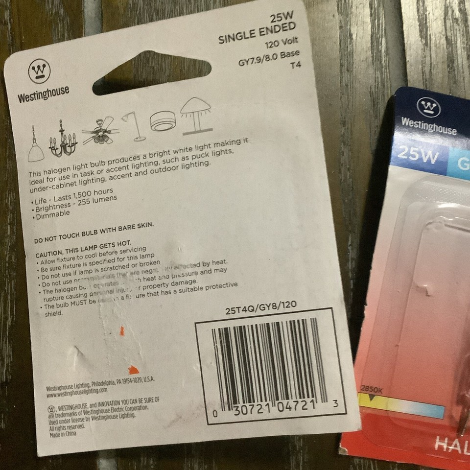 WESTINGHOUSE 04770 Lot Of 2 25 Watt GY7.9/8 Pin Base 30721047213| eBay