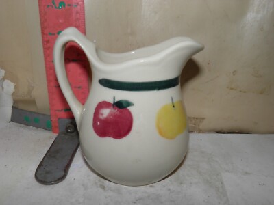 HARSTONE POTTERY FRUIT DECORATED CREAMER - INITIALED UNDER HANDLE MG ...
