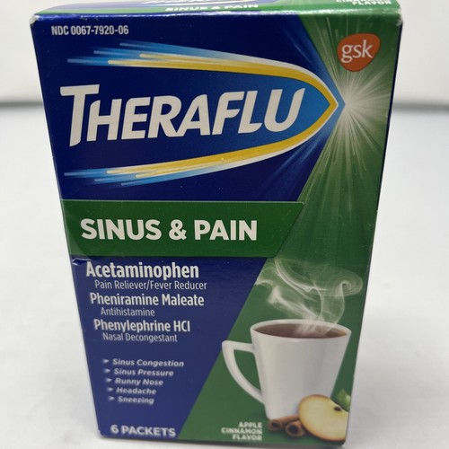Theraflu Sinus & Pain Apple Cinnamon Flavor - 6 Packets Exp Jul 23 ...