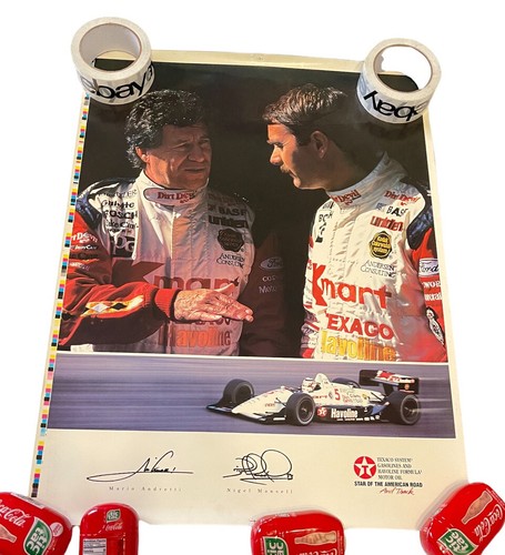 Original Vintage 19”x25.5” Poster Mario Andretti & Nigel Mansell 80s | eBay