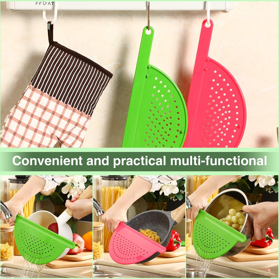 3 Pieces Pot Drainer with Handle Hand Held Pan Pot Strainer Plastic Pot ...