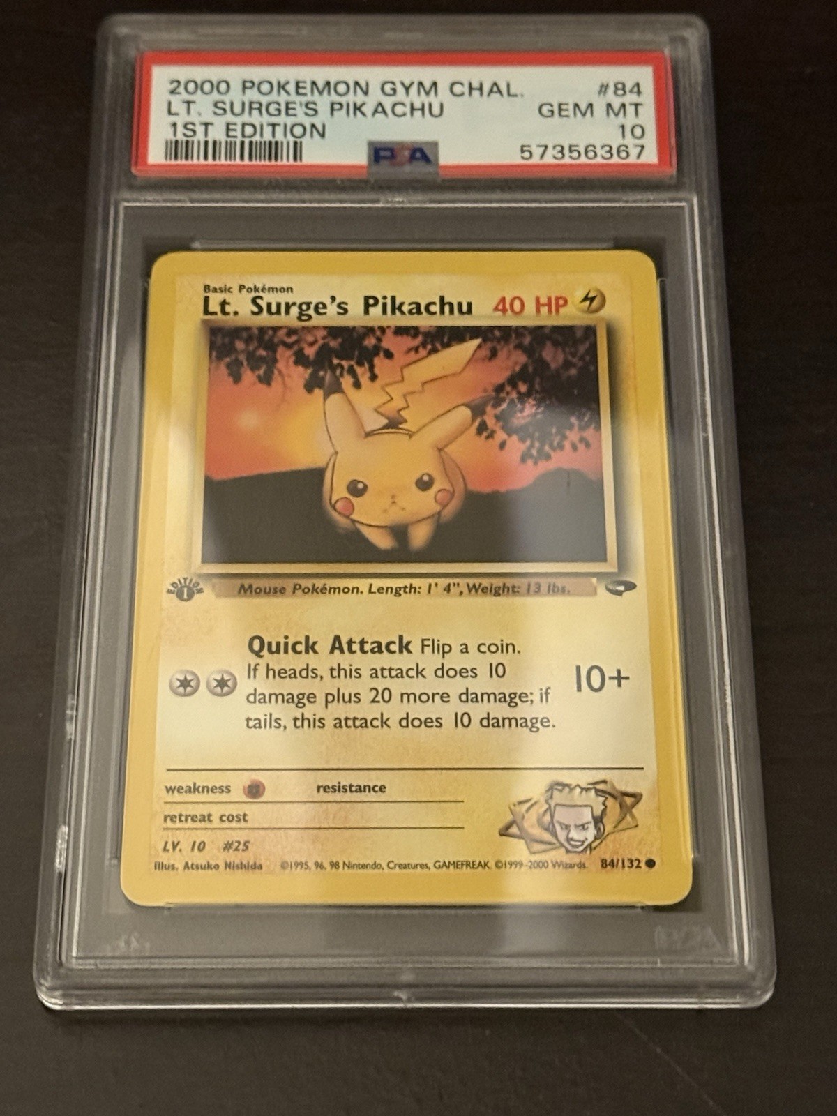 Pikachu Gym Challenge 1st Edition Lt. Surge's Regular Card 84/132 PSA ...