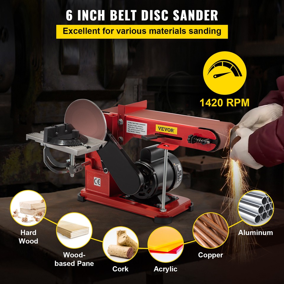 Belt Sander 4"x36", 6" Disc Sander 375W Grinder Linisher Bench Sanding ...
