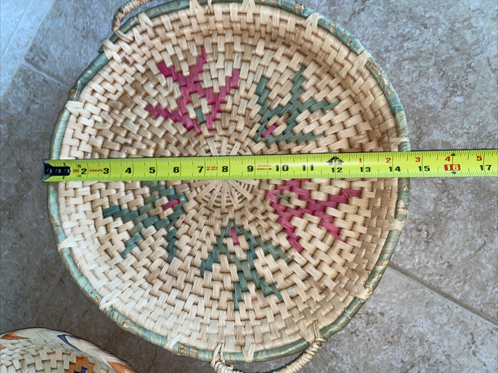 Hand Woven Grass Coil Basket Vintage Bowl Holder Colorful Large 15 ...