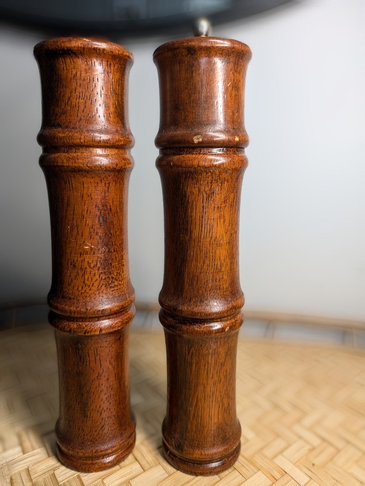Vintage Wooden Salt Shaker And Pepper Mill Bamboo Style | eBay