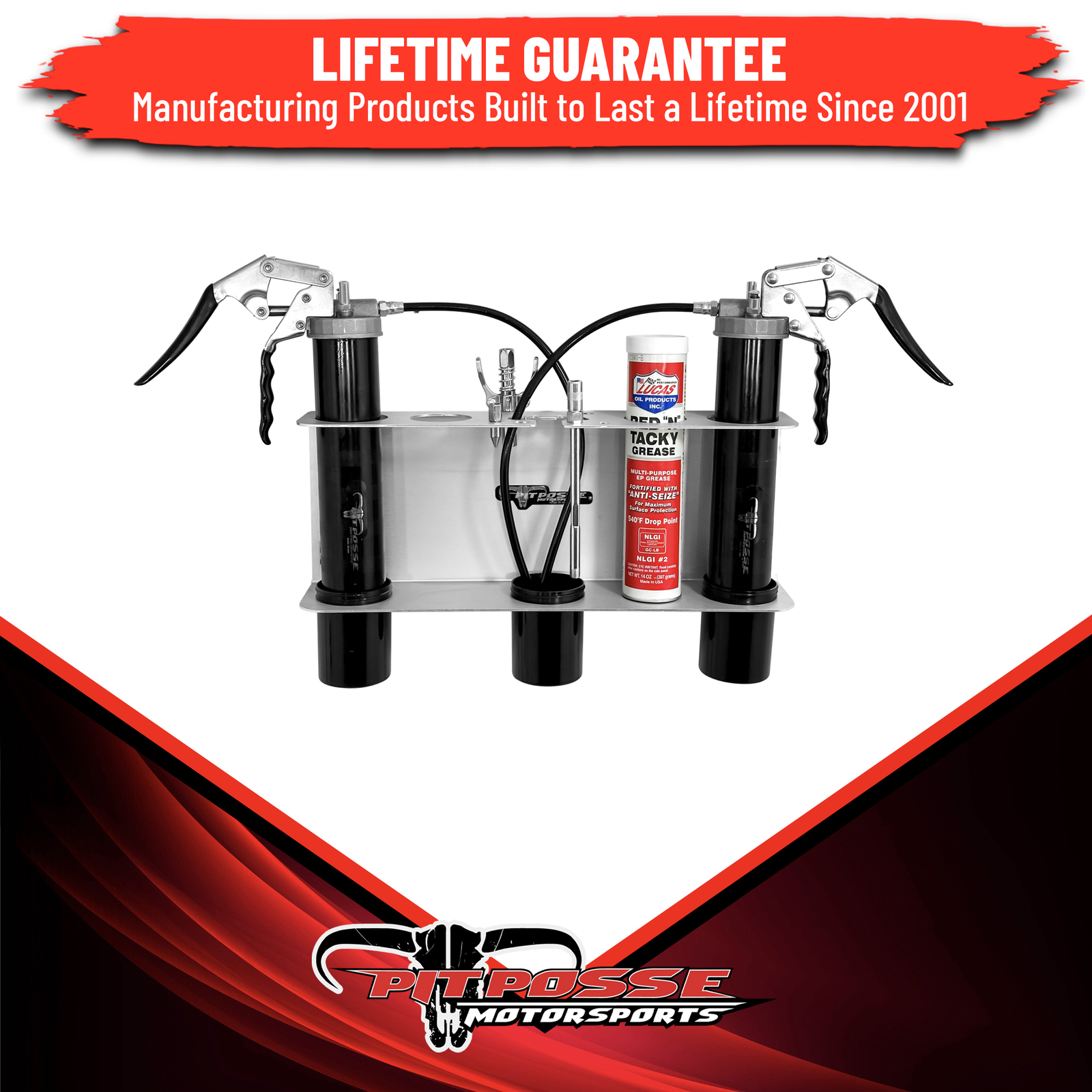 Pit Posse Double Hand Grease Gun Tube Storage Holder Caddy Trailer ...