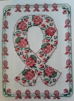 Cross Stitch "BREAST CANCER AWARENESS RIBBON" pattern ~ roses | eBay