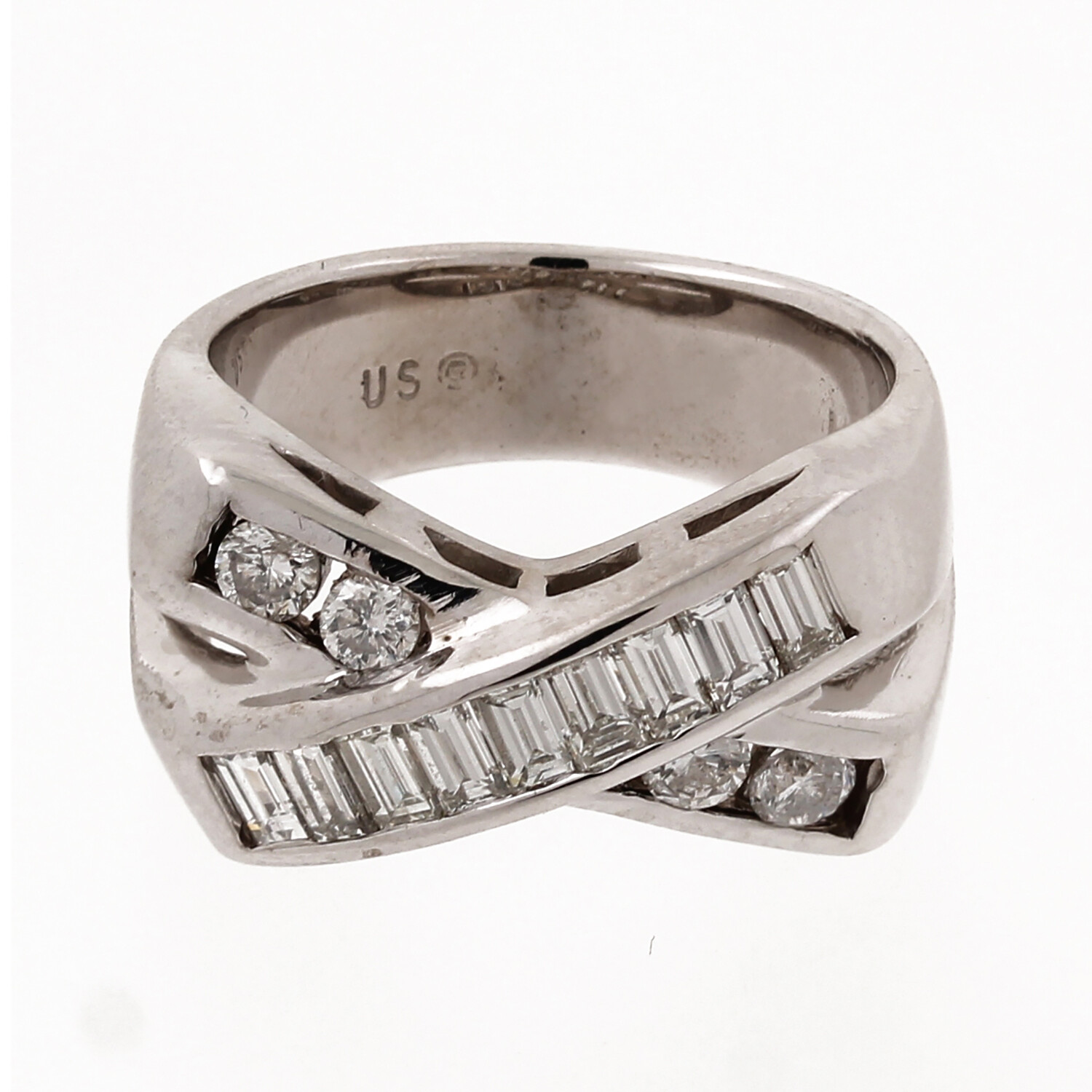 Diamond Crossover X Band Ring 14K White Gold 0.93 CTW… - Gem