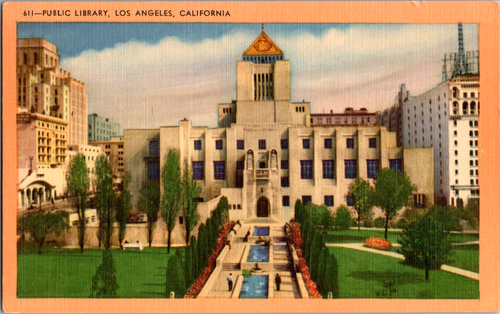 Vintage 1930s Public Library Park Setting Water Fountain Los Angeles CA ...