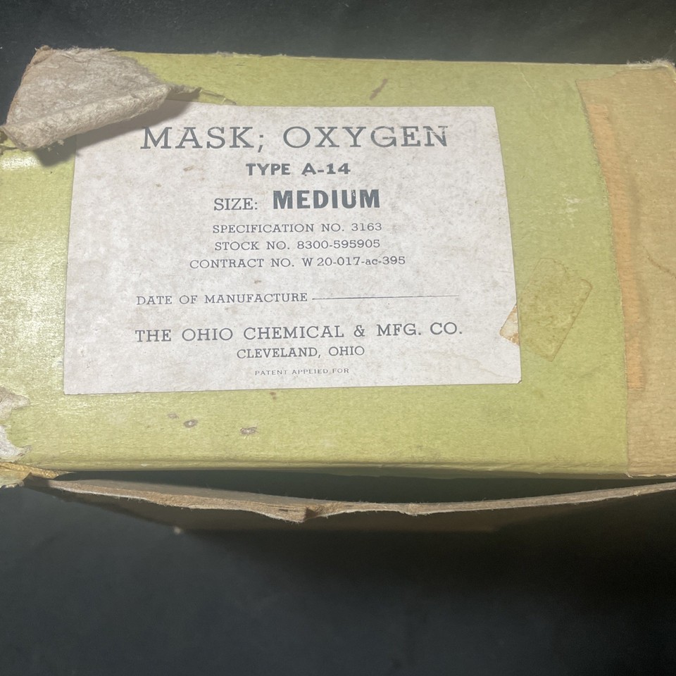 VERY RARE WW2 US Army Air Corp A-14 Oxygen Mask Medium - Ohio Chem ...