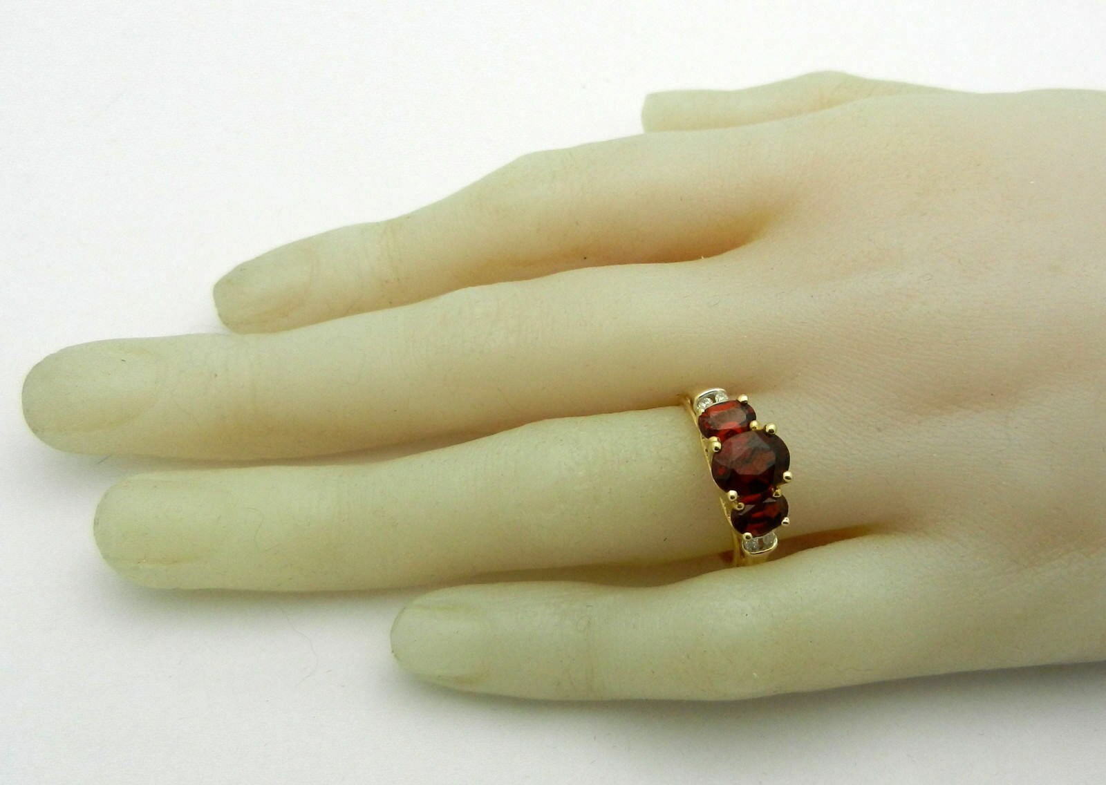 3Ct Oval Cut Red Garnet Three Stone Women's Engagement Ring 14K Gold ...