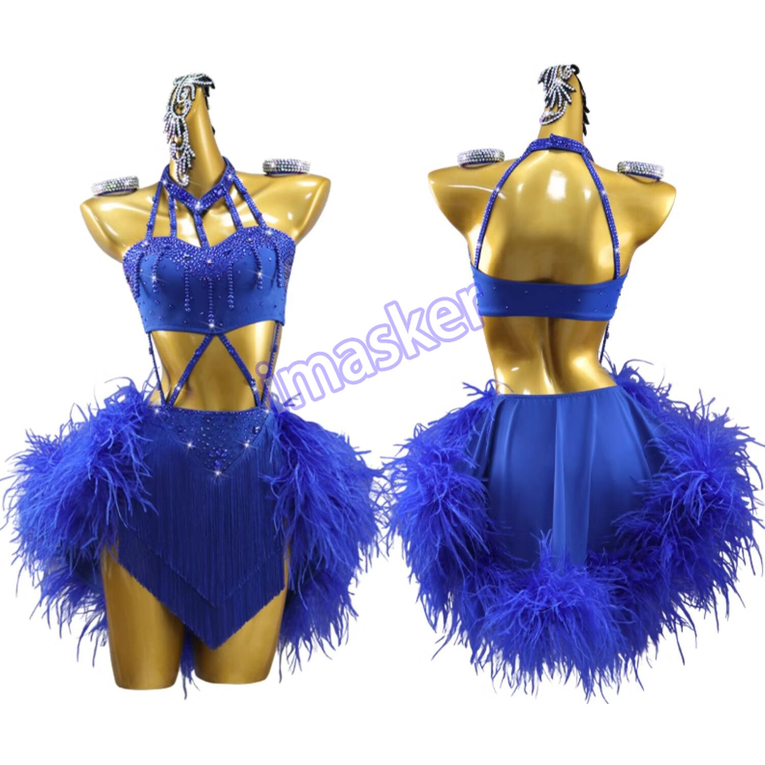 Blue Feather Latin Dance Dress Women BallroomChacha Rumba Samba Dance Costume | eBay