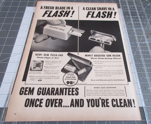 1949 Gem Push-Pak Razors, Fresh Blade in a Flash Vintage Print Ad | eBay