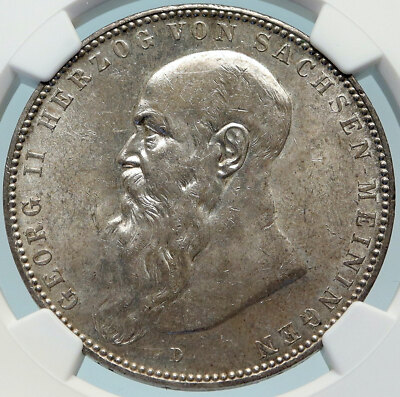 1908 GERMANY German States SAXE-MEININGIN Georg II OLD Silver 5M Coin ...