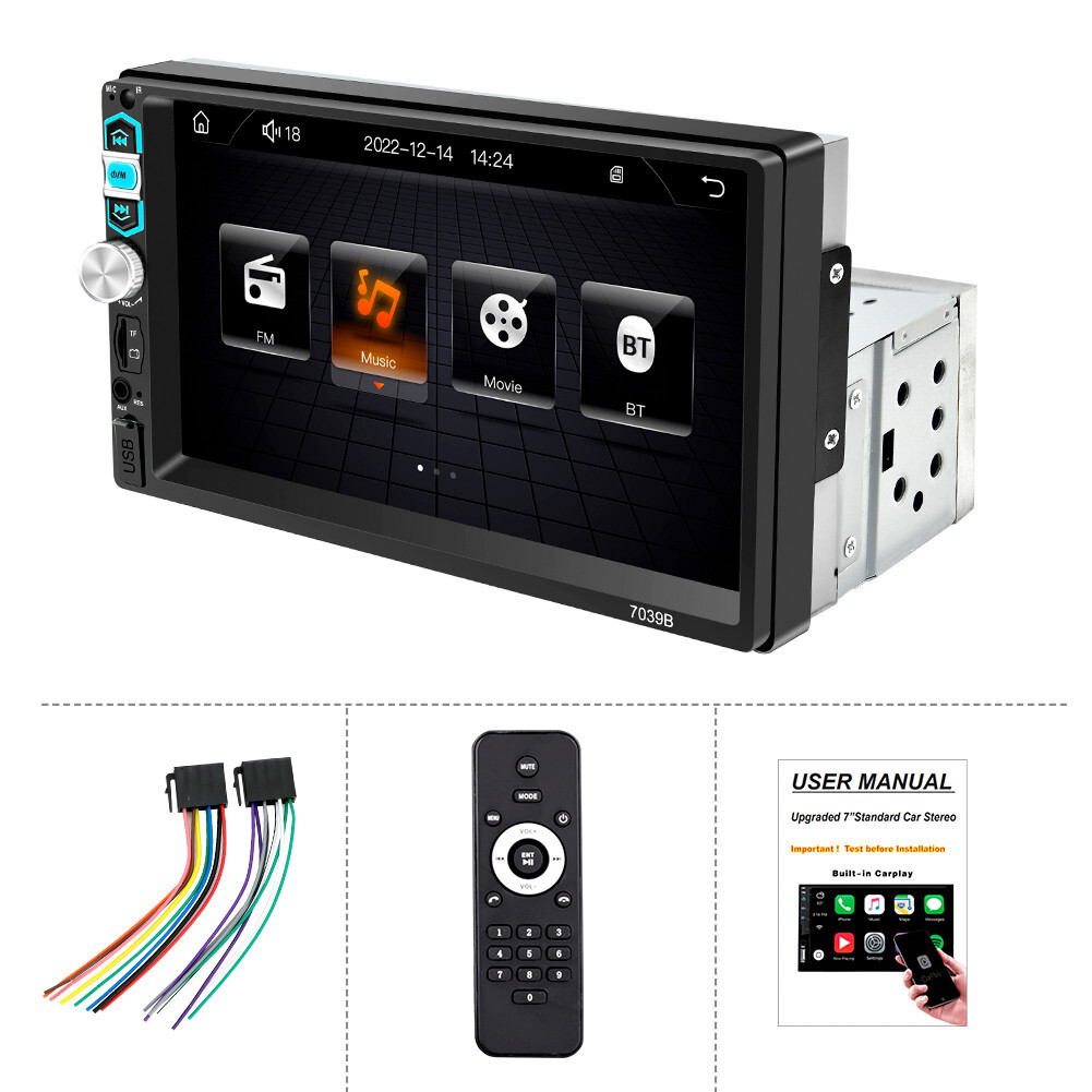 Touch Screen AUX Stereo Car Radio Bluetooth 7in For Wired Carplay ...