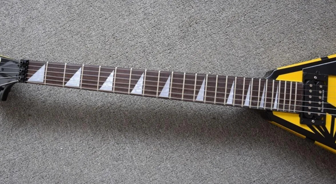 Flying V Stryper Electric Guitar Black Yellow Stripe, Floyd Rose ...