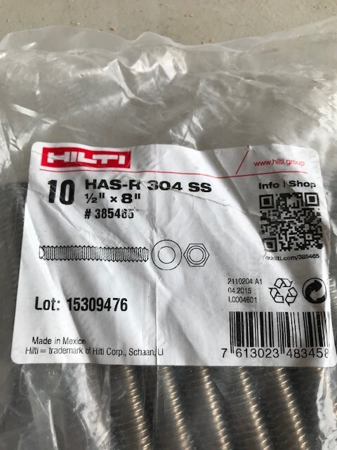 (10) Hilti Anchor Rod HAS-R 304 Stainless Steel 1/2" x 8" 385485 | eBay