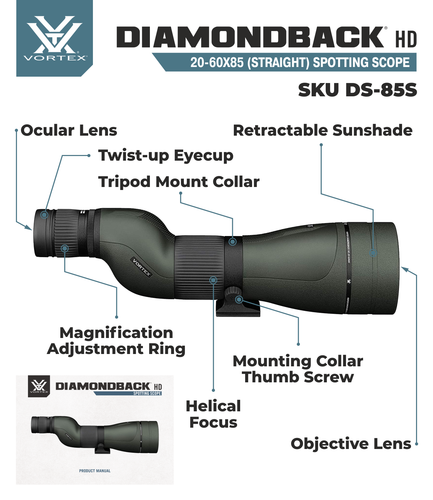 Vortex Optics Diamondback HD Spotting Scope 20-60x85 Angled w/ CD Hat ...