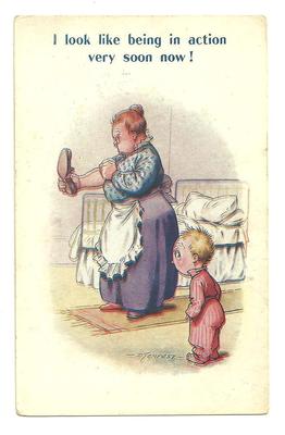 1918 WWI DOUG TEMPEST BAMFORTH & CO. POSTCARD #38 WAR COMICS WOMAN WITH ...