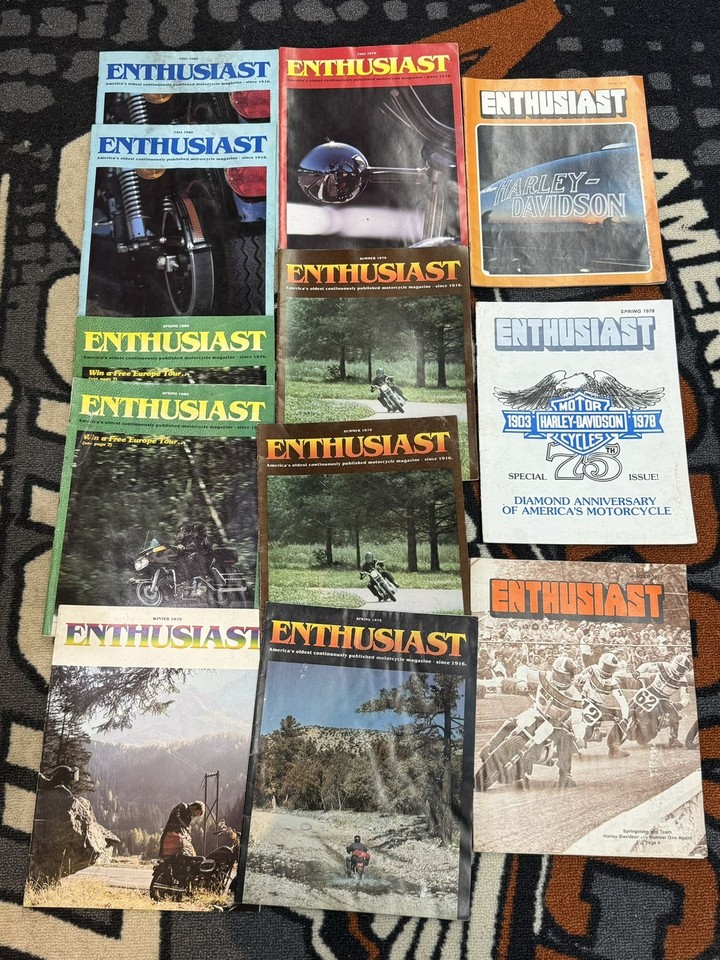 Vintage MOTORCYCLE ENTHUSIAST Magazines Harley Davidson Lot of 43 1977 ...