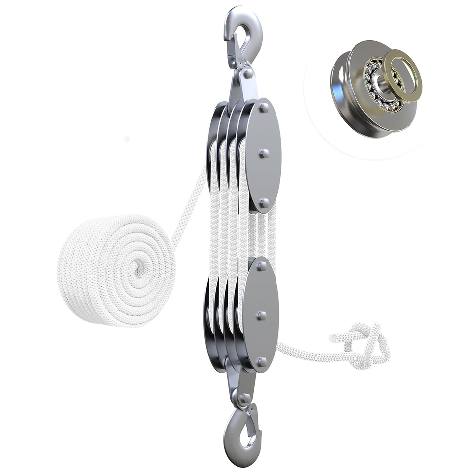 Rope Pulley Hoist 4400 LB, 8:1 Lifting Power, 2200 LB Capacity, 65Ft ...