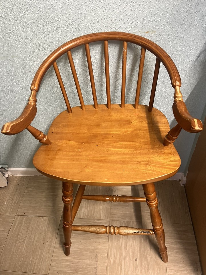 Solid Wooden Bar Stool – Used / Vintage Style - Curved Spindle Back Bar ...