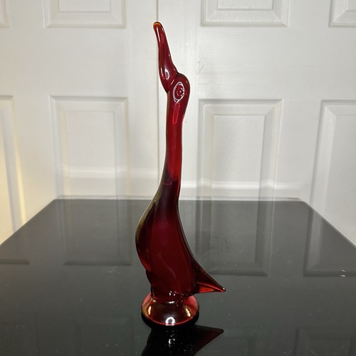 VIKING GLASS Ruby Red Duck Head Up Tall 13” VTG MCM RARE Mid Century ...