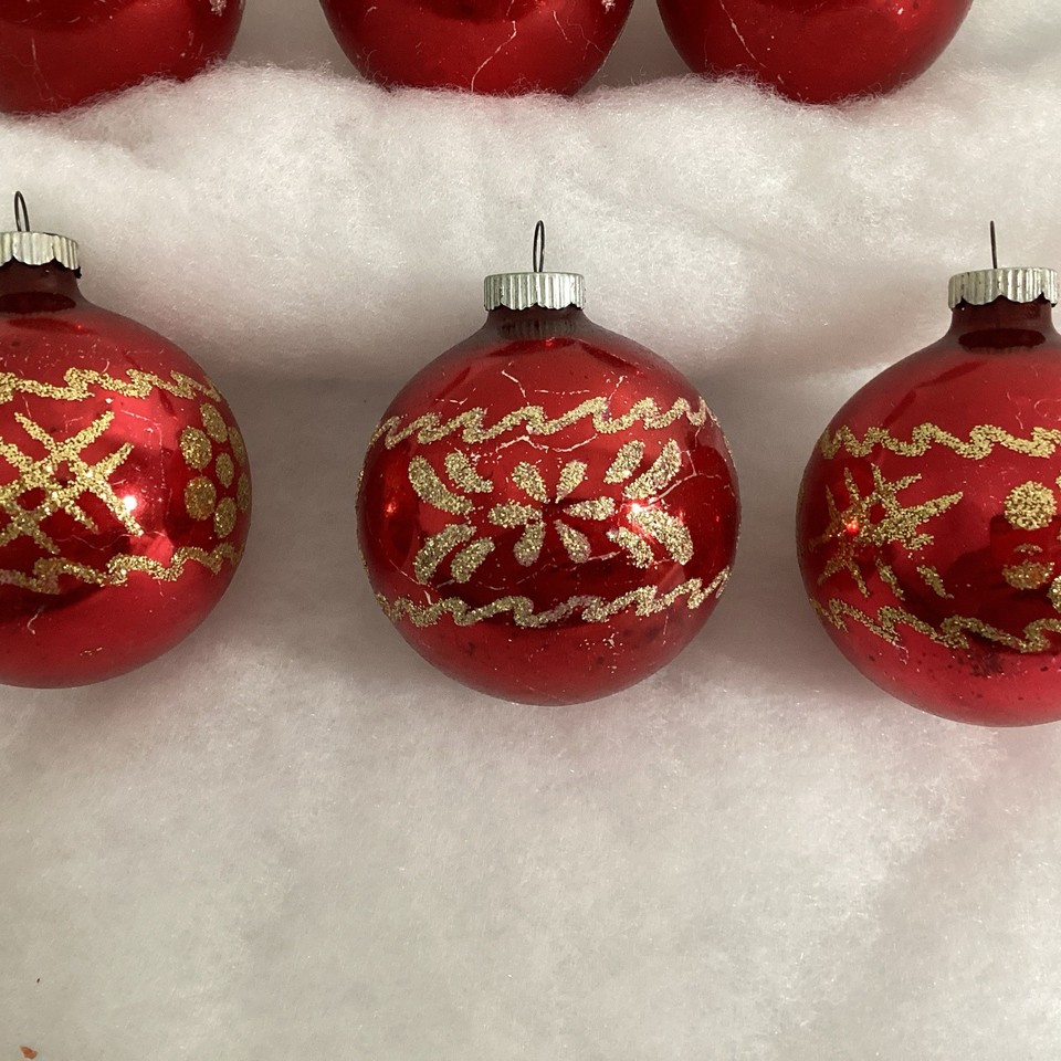 Vintage MIRO STAR 6 Christmas RED Mercury Glass Ball Ornaments ...