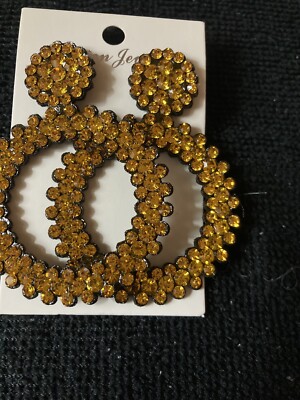 Large Yellow Bling Earrings Woman’s Pierce | eBay
