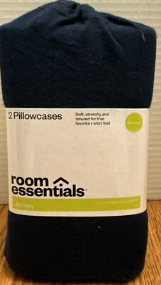 Room Essentials Navy Blue Cotton Blend Jersey 2 Standard Pillowcase Set ...