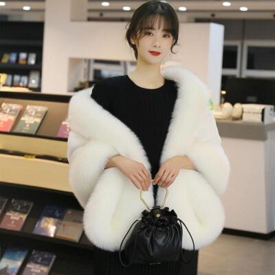 Womens Winter Fluffy Faux Fur Shawl Cloak Soft Warm Cape Outwear White ...