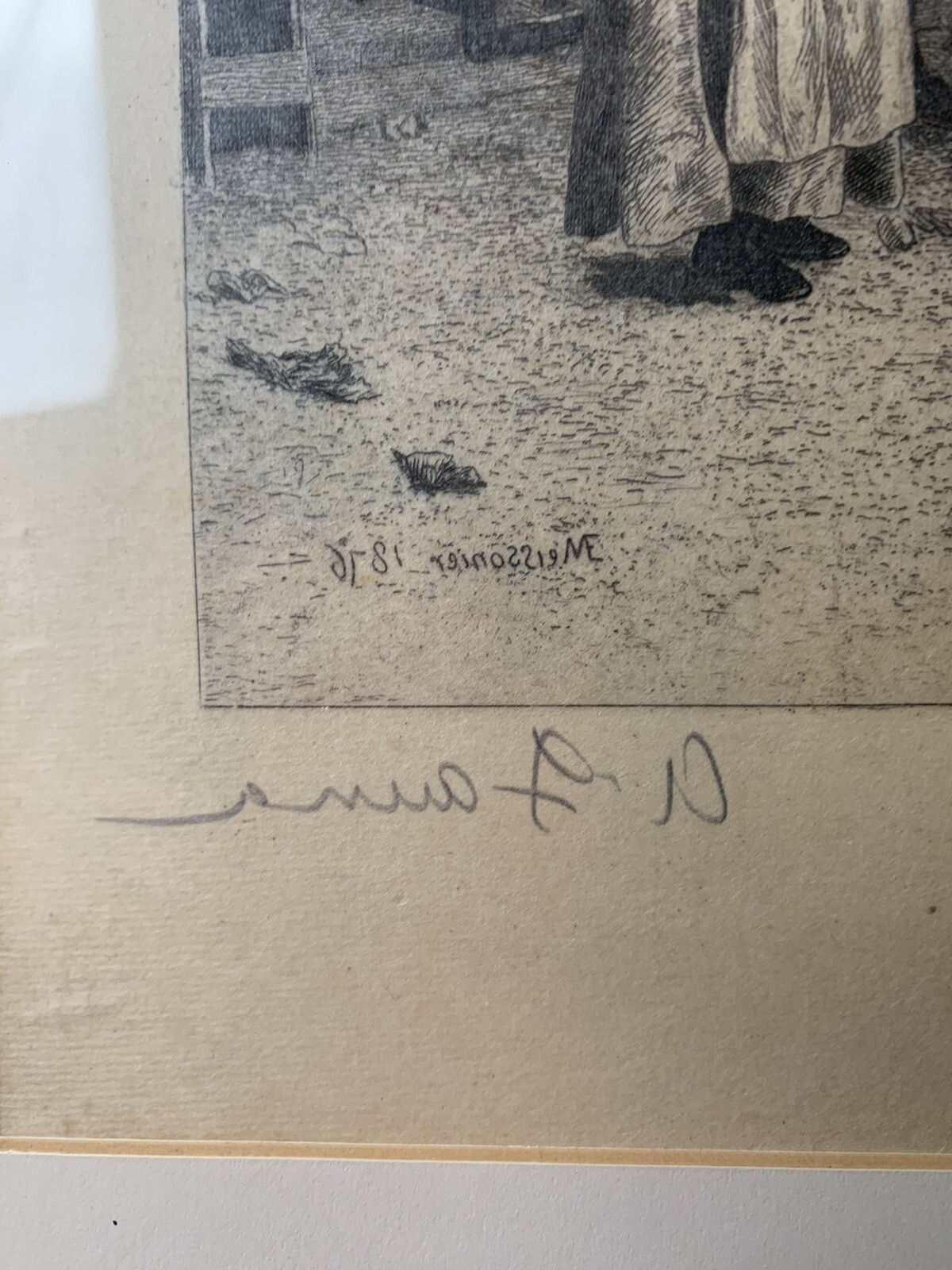 Ernest Meissonier THE HALT Pencil REVERSED signature A Fauna 1876 ...