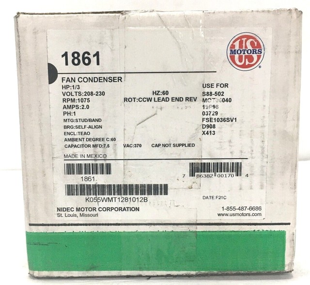 U.S. MOTORS 1861 Condenser Fan Motor for sale online | eBay