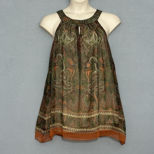 Unique Spectrum Women Top Plus 2X Orange Green Paisley Beaded Flowy ...