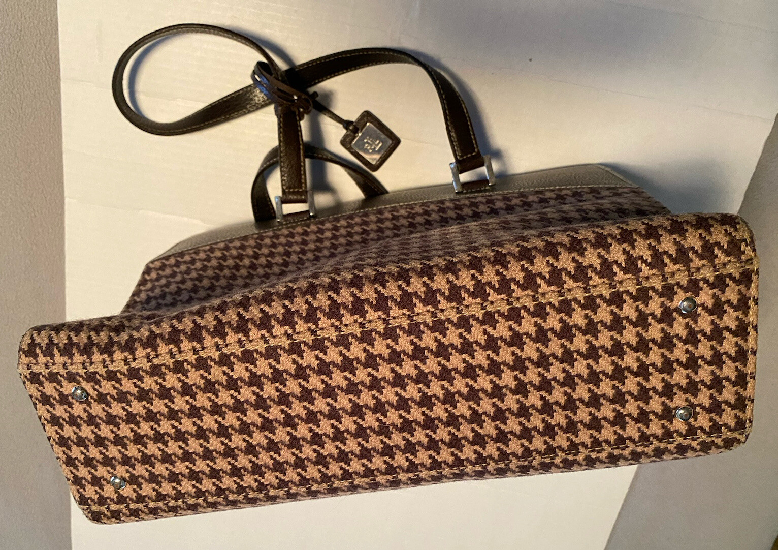 VINTAGE Lauren By Ralph Lauren Brown Houndstooth Purse W Logo Charm ...