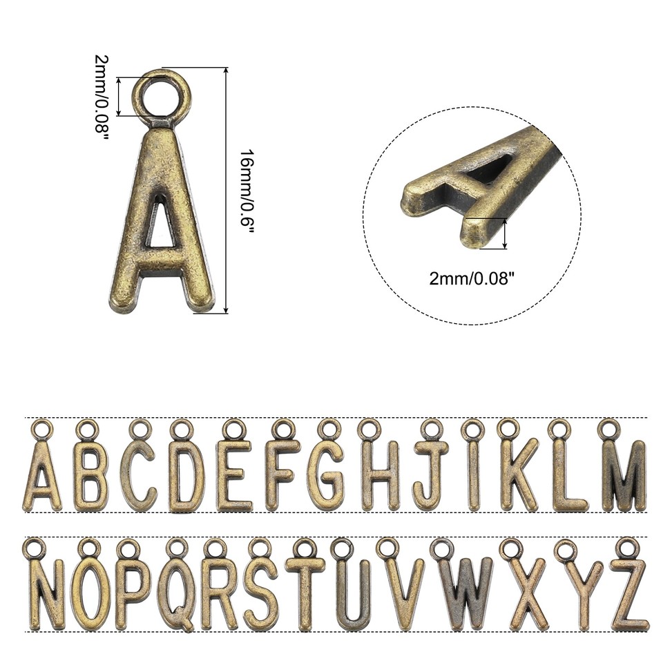 Alloy Metal Alphabet Letter Pendant A-Z Alphabet Bead(Bronze,4 Sets ...