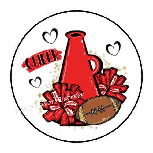 RED CHEER MEGAPHONE CHEERLEADING FOOTBALL ENVELOPE SEALS LABELS ...