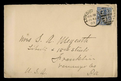 1903 KEVII cover with fine 2 1/2d blue with CH Ltd Carlton Hotel perfin ...