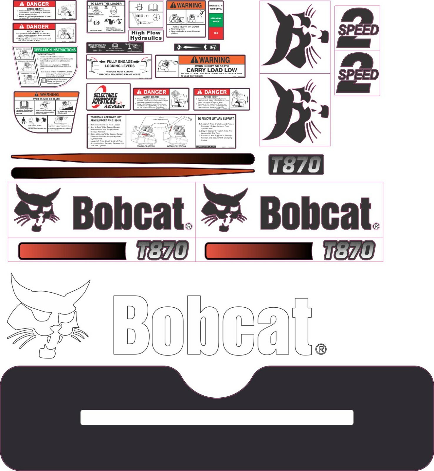 Bobcat T870 Aftermarket Decal Kit with controls. Very High Quality | eBay