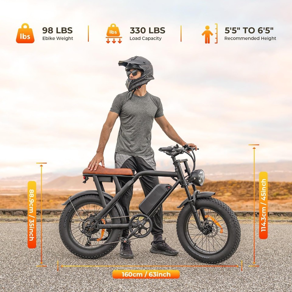 Electric Bike 1500W Electric Bicycle 33 MPH 20" Fat Tire Mountain e ...