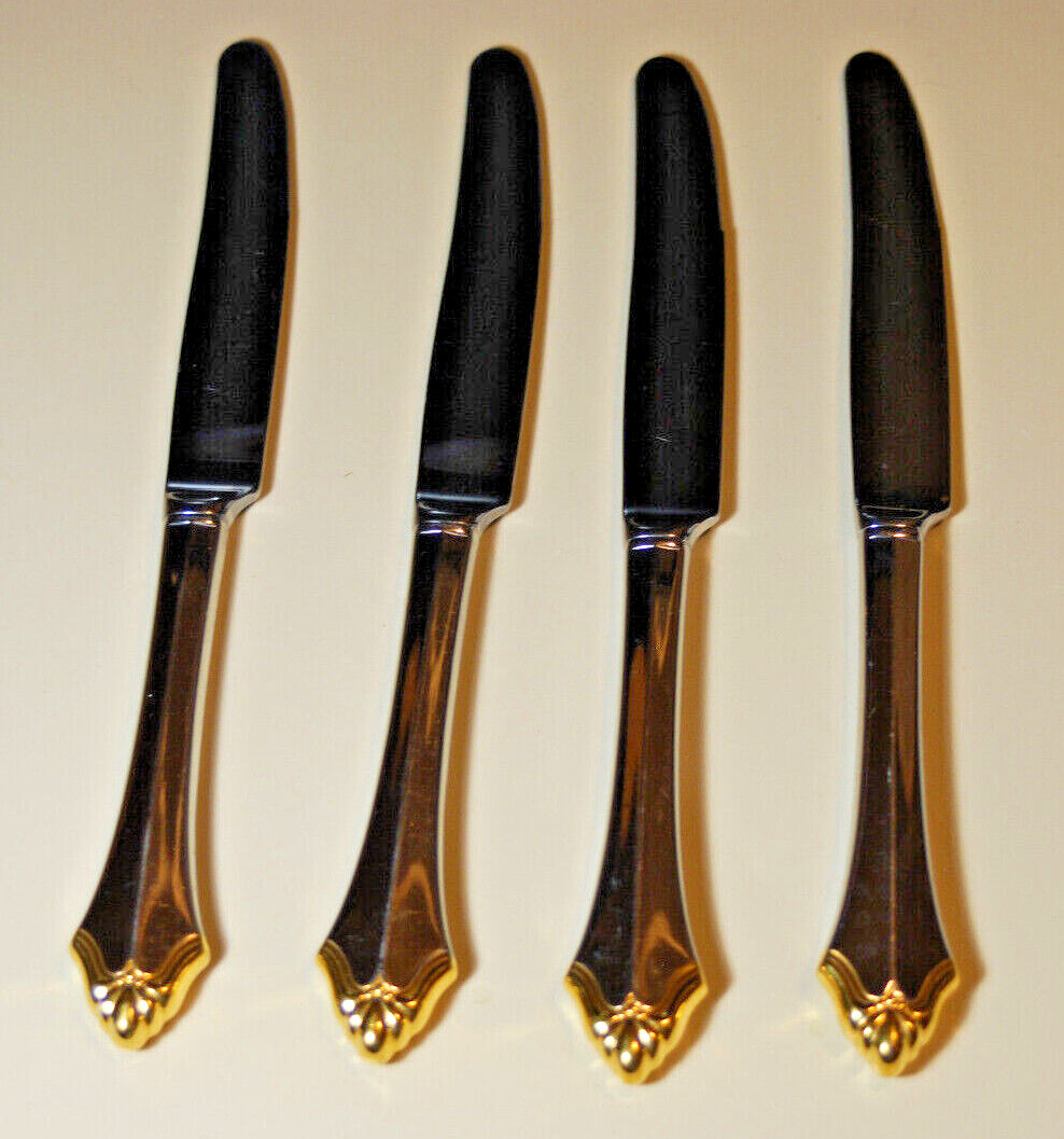 LOT OF 4 ONEIDA GOLDEN KENWOOD TABLE KNIVES STAINLESS STEEL WITH GOLDEN ...