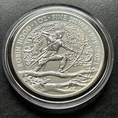 2021 1 OZ .999 FINE SILVER $2 POUNDS BRITIAN ROBIN HOOD COIN W/HOLDER ...