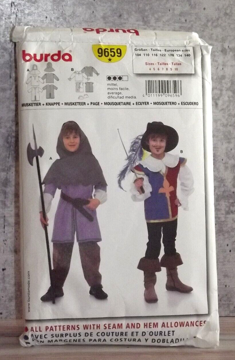 9659 Burda Sewing Pattern Cosplay Costume Kids Medieval Musketeer Size ...