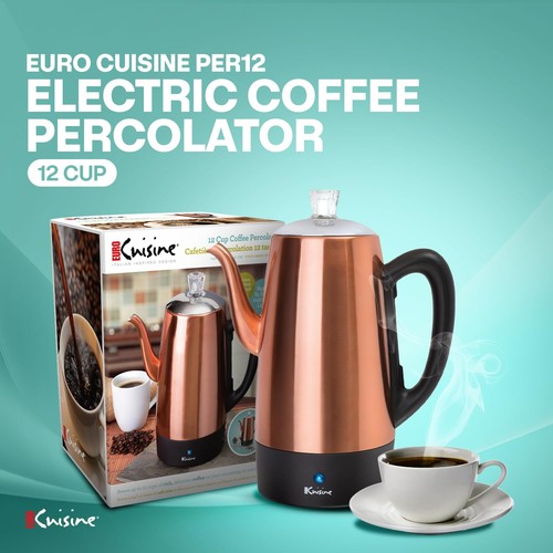 Euro Cuisine 12 Cup Copper Coffee Maker Electric Percolator Durable and ...