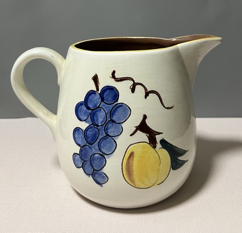 VTG Stangl Pottery Pitcher FRUIT Pattern 5.75” Tall Yellow Rim | eBay
