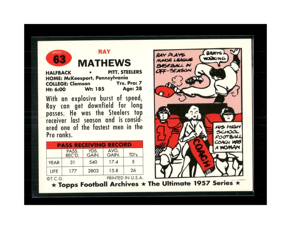 1994 Topps Archives 1957 Series Ray Mathews #63 Pittsburgh Steelers | eBay