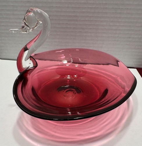 Vintage Duncan & Miller Swan Ruby red and clear candy dish | eBay