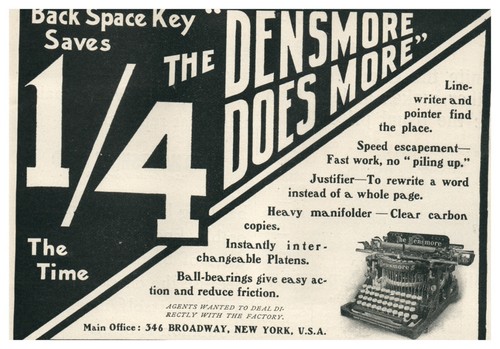 1905 Densmore Does More Typewriter Speed Backspace Original Paper Ad ...