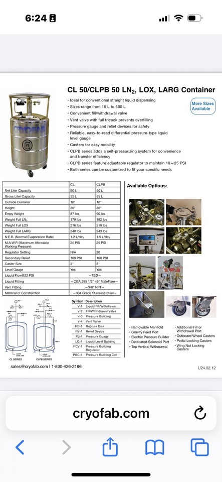 Cryofab Pressurized Liquid Nitrogen Tank Container | eBay