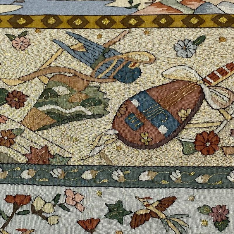 Japanese Silk Fukuro obi Light brown Japanese musical instruments Foil ...